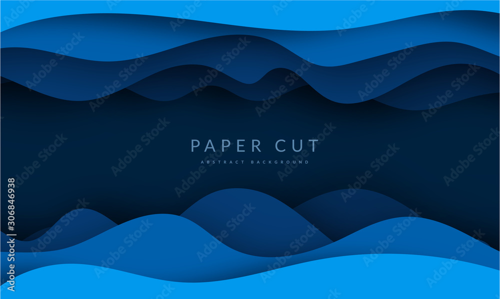 Paper art cartoon abstract waves. Paper carve background. Modern ...