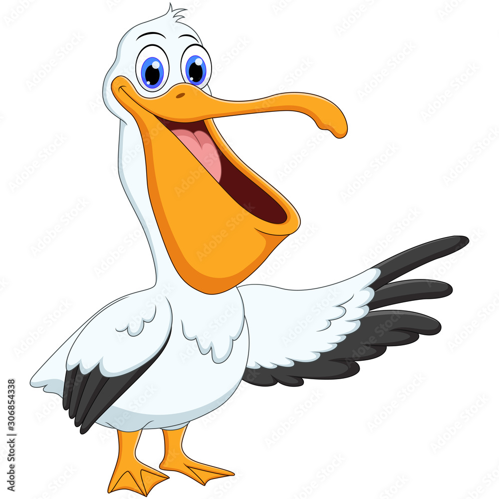 Cartoon pelican presenting with his wing Stock Vector | Adobe Stock