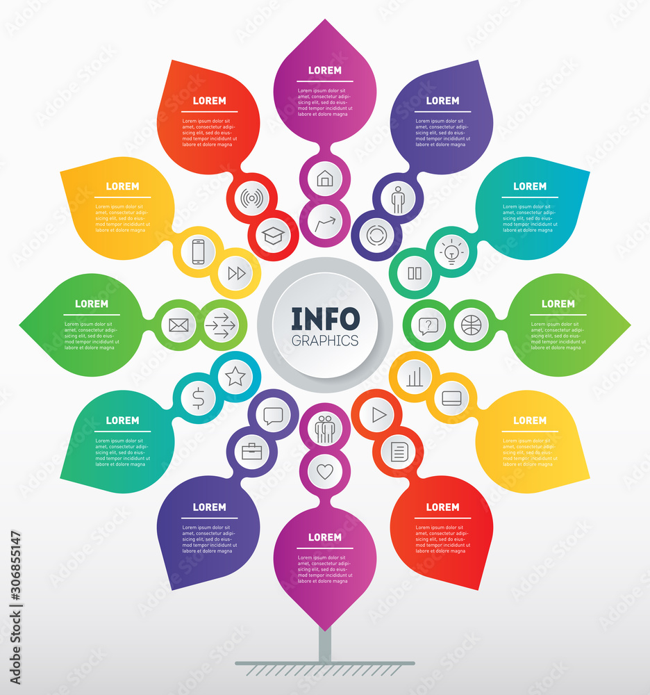 Business presentation or info graphics concept with 12 steps and 24 ...