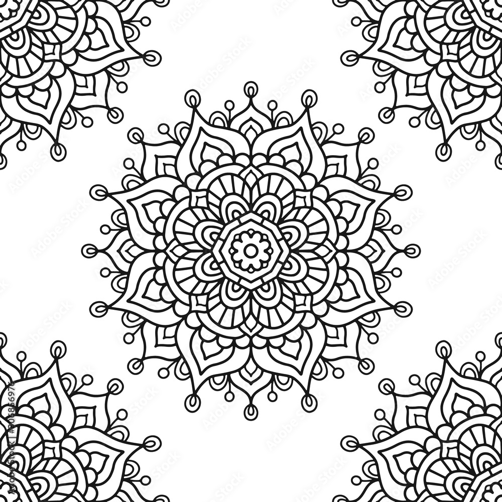 Mandala. Coloring page. Vector seamless pattern with ethnic tribal ...