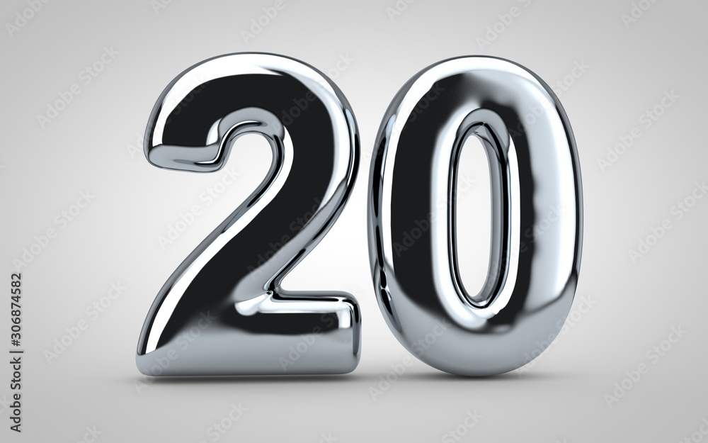 Chrome balloon number 20 isolated on white background. Stock ...