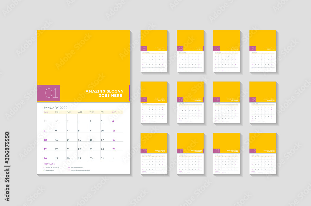Fototapeta mapa świata dla dzieci Wall calendar template for 2020 year ...
