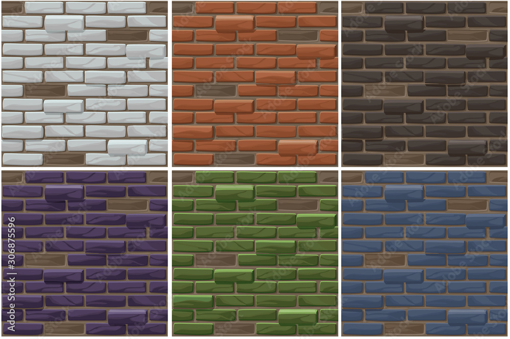 Set old brick wall seamless background. Different color brick textures ...