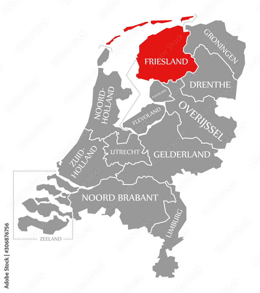 Friesland red highlighted in map of Netherlands Stock Illustration ...