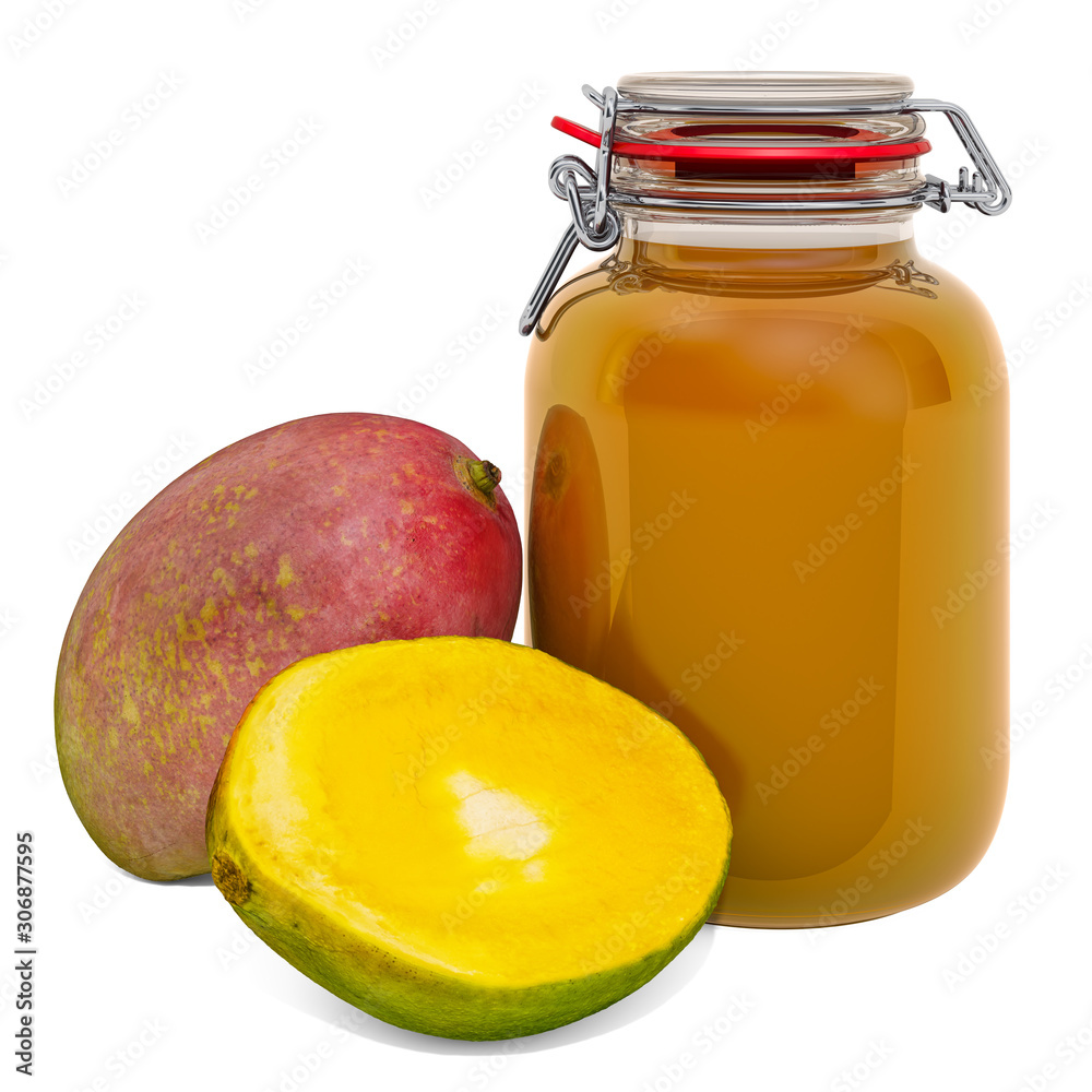 Jar of Mango Jam with mangos, 3D rendering Stock Illustration | Adobe Stock