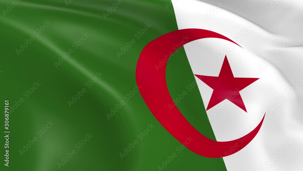 Photo realistic slow motion 4KHD flag of the Algeria waving in the wind. Seamless loop animation ...