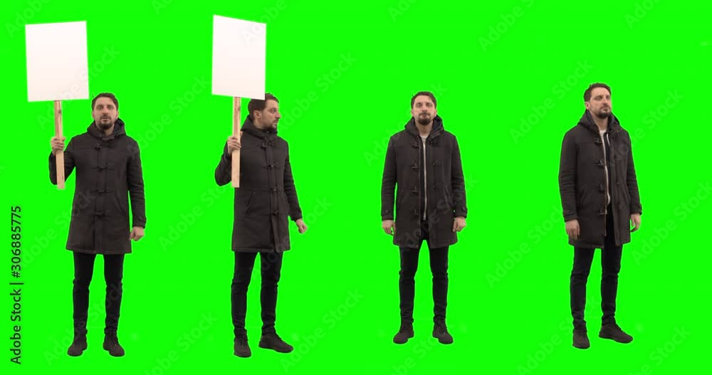 GREEN SCREEN CHROMA KEY Caucasian man posing as a strike participant ...