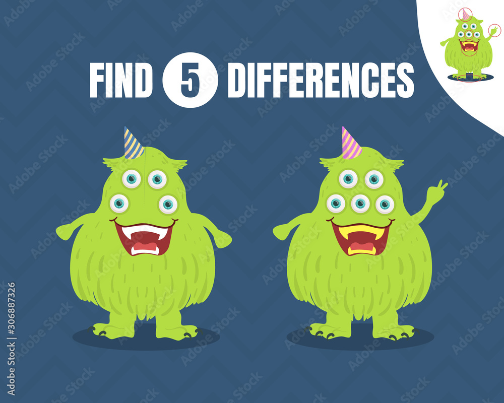 Simple game Spot the Difference. Vector illustration of a dark blue ...