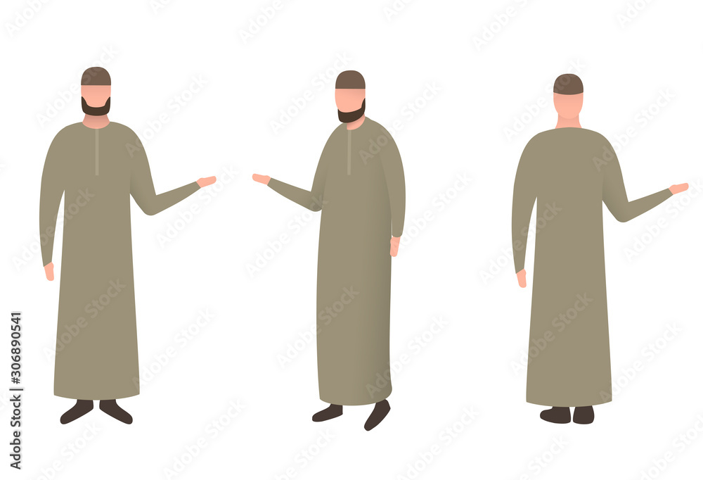 Cartoon muslim man in traditional clothes isolated on white background ...