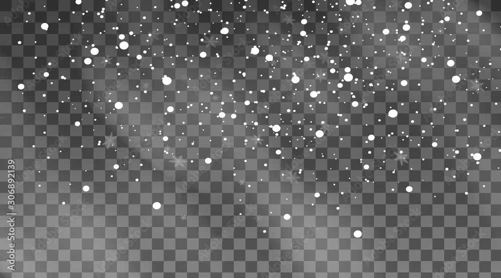 Falling snow on a transparent background. Snow clouds or shrouds. Fog, snowfall. Abstract ...