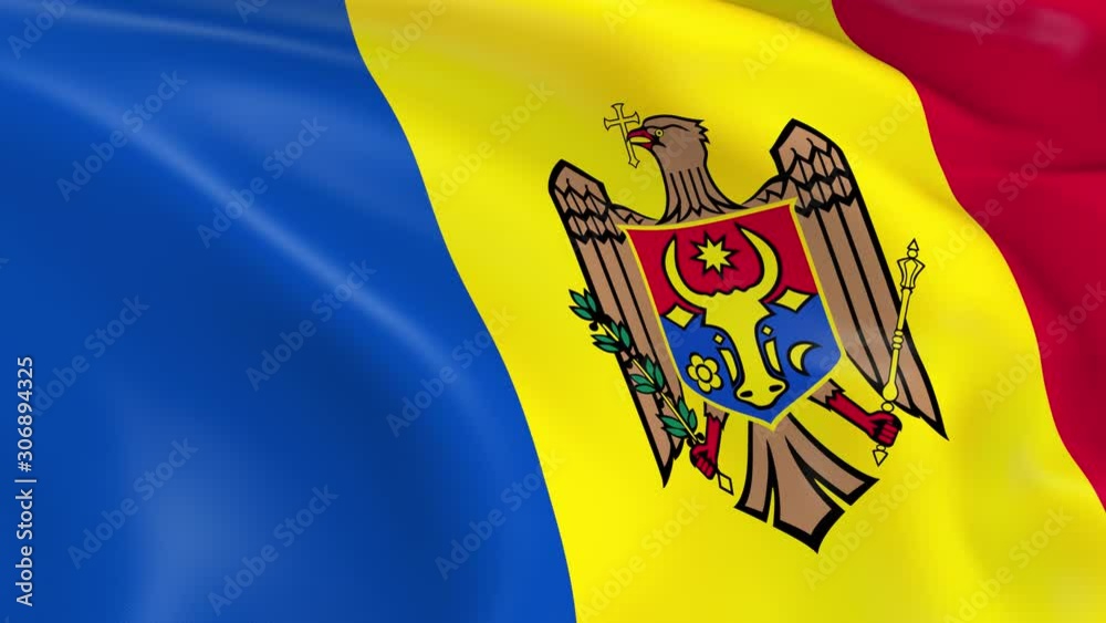 Photo realistic slow motion 4KHD flag of the Moldova waving in the wind ...