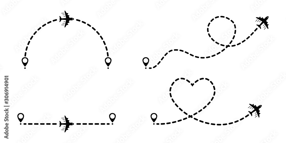 Vetor de Aircraft routes dotted lines. The Sky. Airplanes flight with ... Vetor de Aircraft routes dotted lines. The Sky. Airplanes flight with ...
