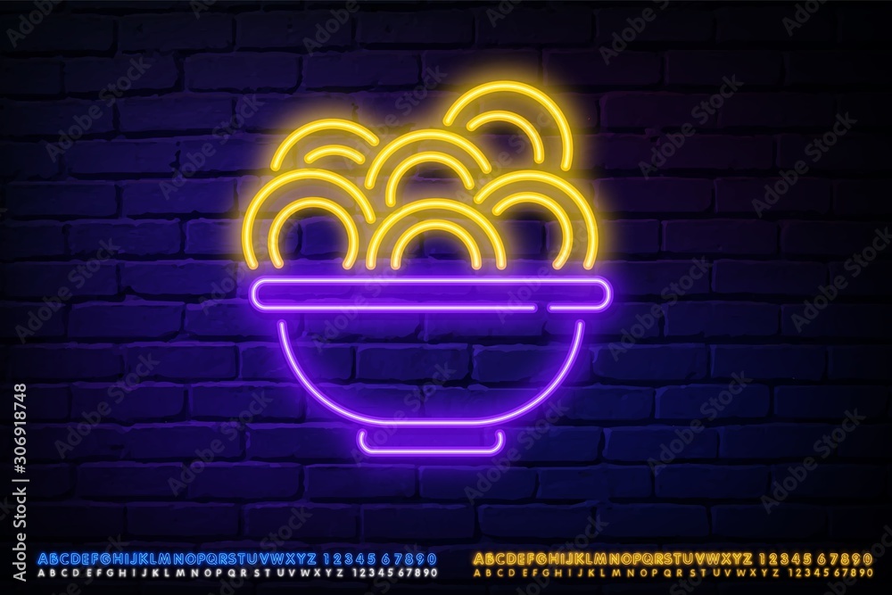 Chinese food logo. Neon sign, emblem, neon billboard, bright nightlight ...