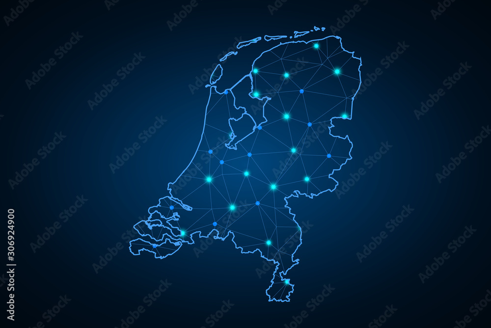 Map of Netherlands. Wire frame 3D mesh polygonal network line, design ...