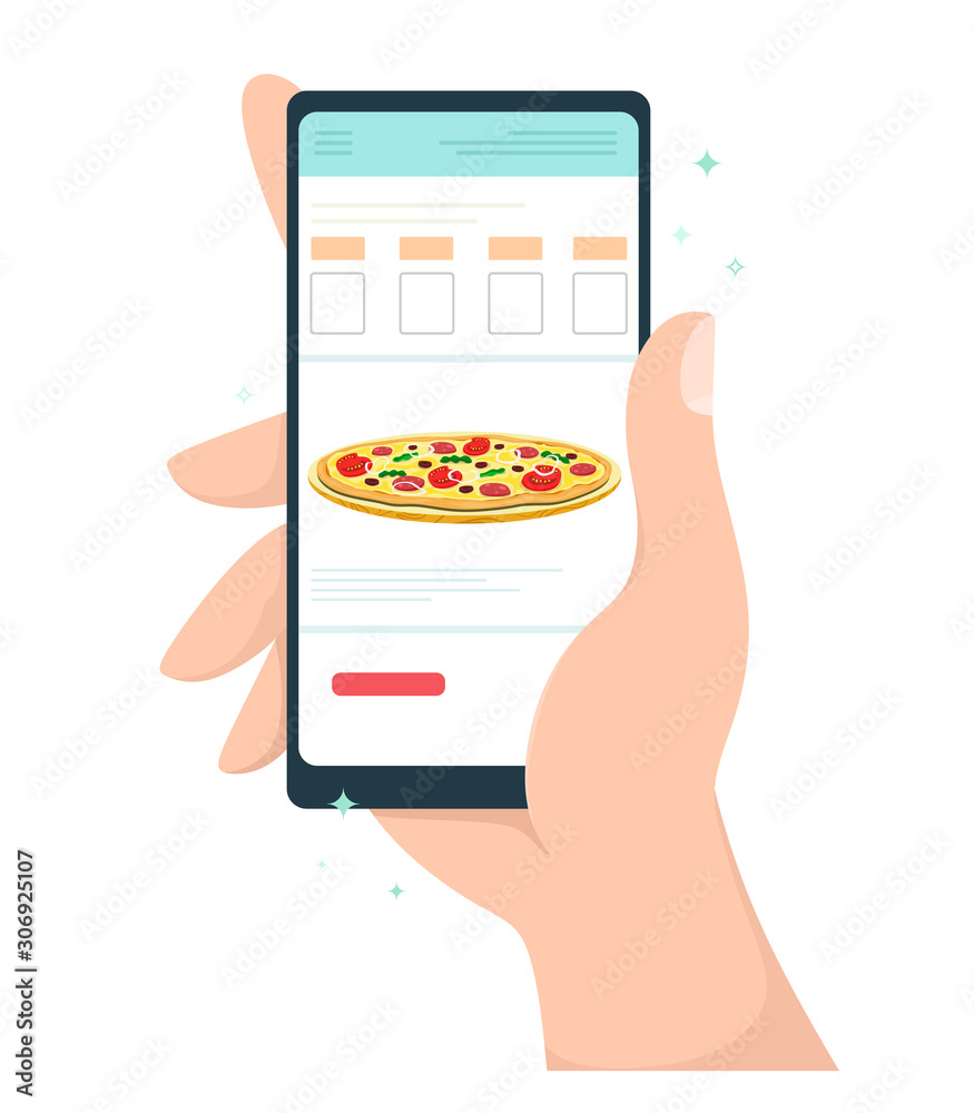 Hand holding a phone with a mobile application to order food online ...