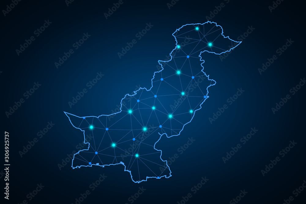 Map of Pakistan. Wire frame 3D mesh polygonal network line, design ...