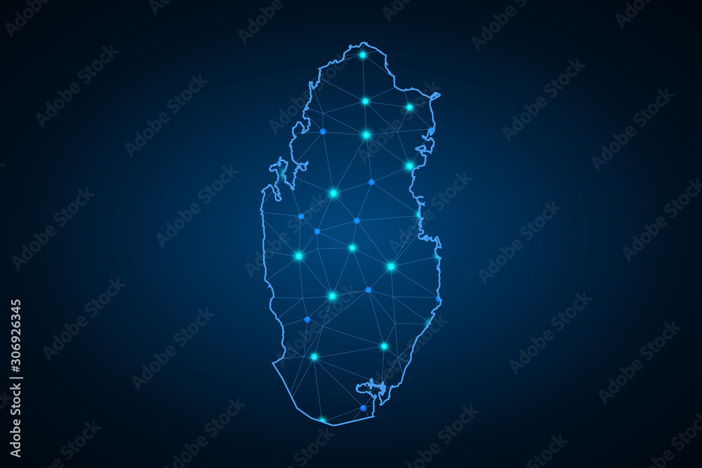 Map of Qatar. Wire frame 3D mesh polygonal network line, design sphere ...