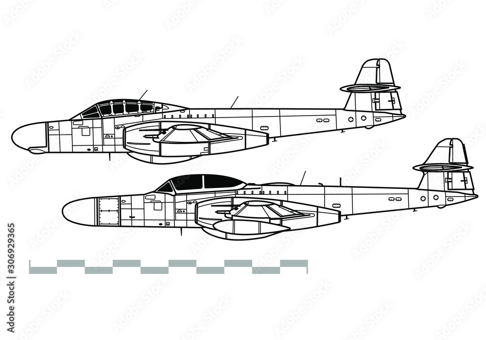 Gloster Meteor NF. Outline vector drawing Stock Vector | Adobe Stock