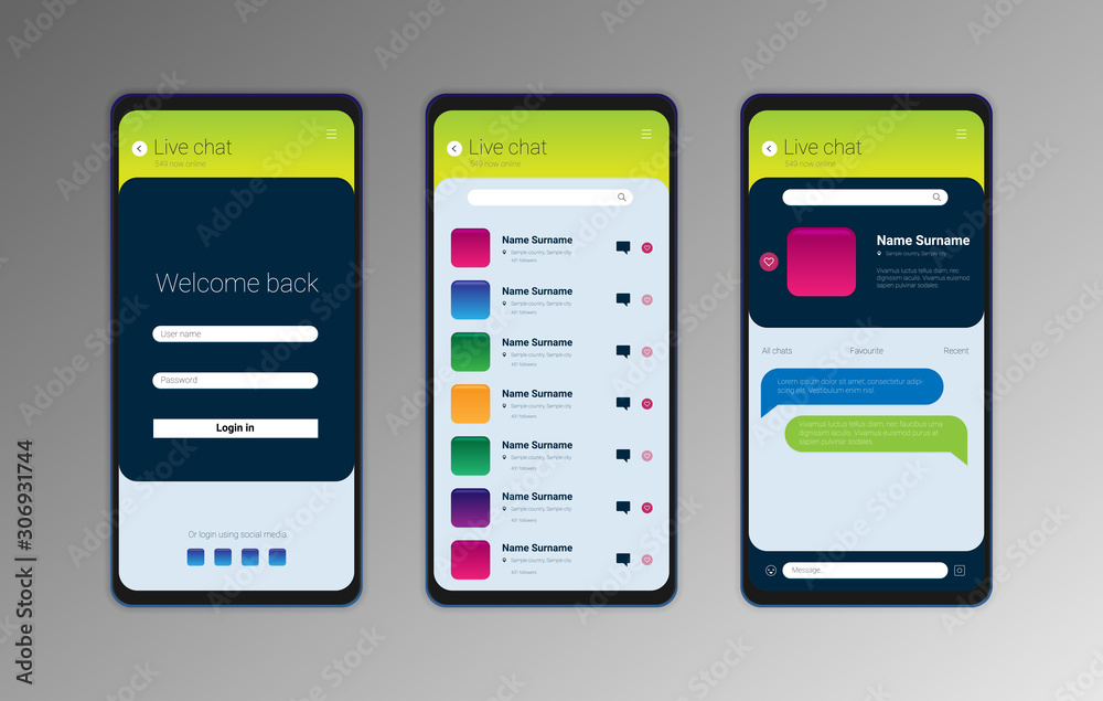 Mobile Application Interface: live chat ui ux gui screen for mobile ...