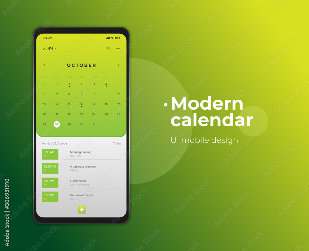 Calendar mobile ui ux design mockup vector Stock Vector | Adobe Stock