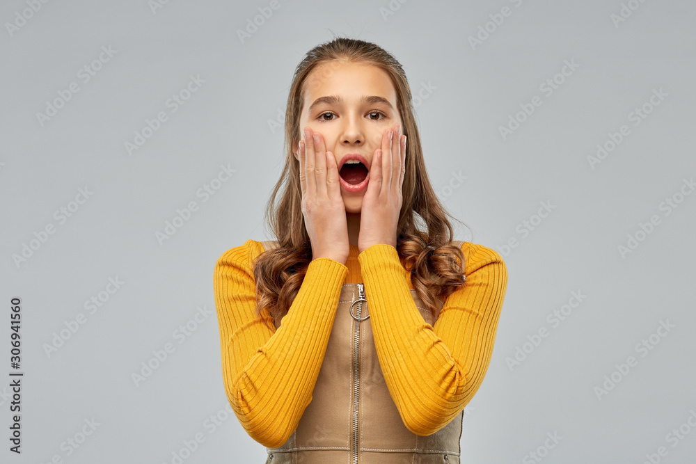 emotions, expressions and people concept - surprised or scared young ...