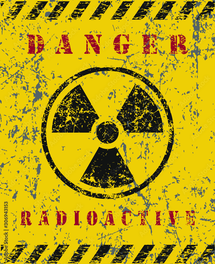 Yellow and black grunge Radioactive radiation warning icon symbol shape ...