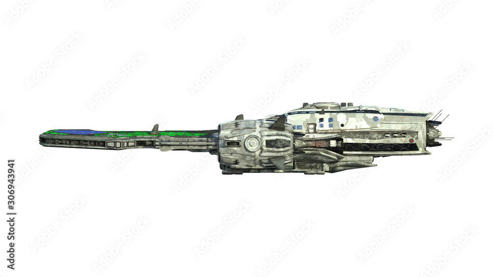 Alien UFO spaceship, spacecraft in flight isolated on white background ...