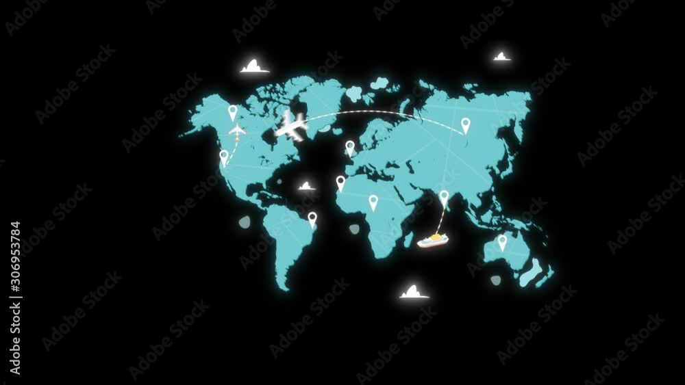 3d animation motion design Airplanes flying according to routes around ...