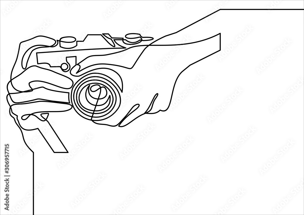 Vector Illustration of Hand Holding a Digital Camera- continuous line ...