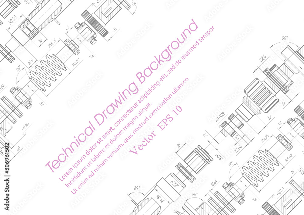 Drawing of a rotating gear mechanism . Vector engineering illustration ...