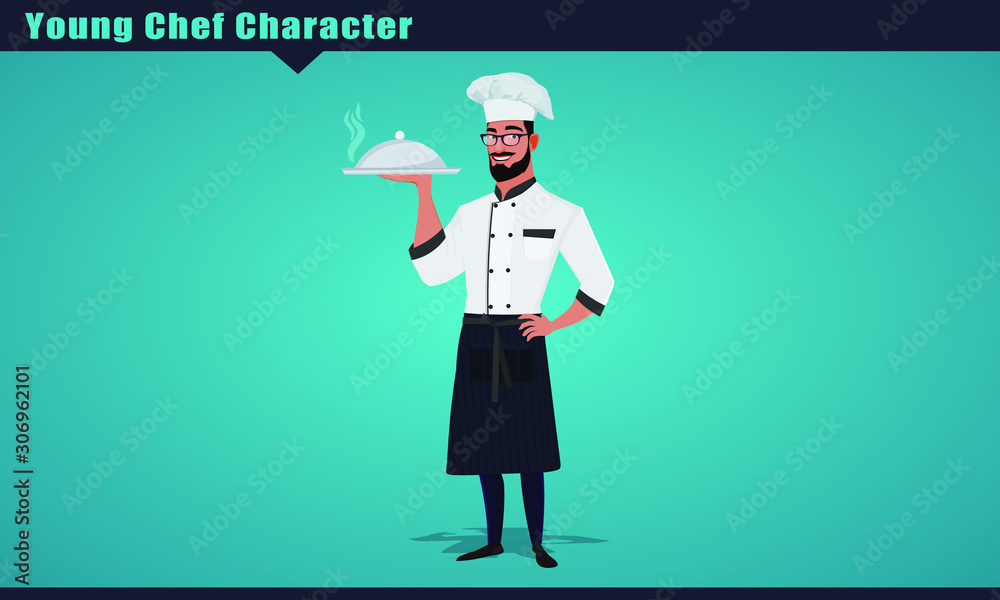 Vector Illustration of a smiling Chef with serving tray. Chef vector ...