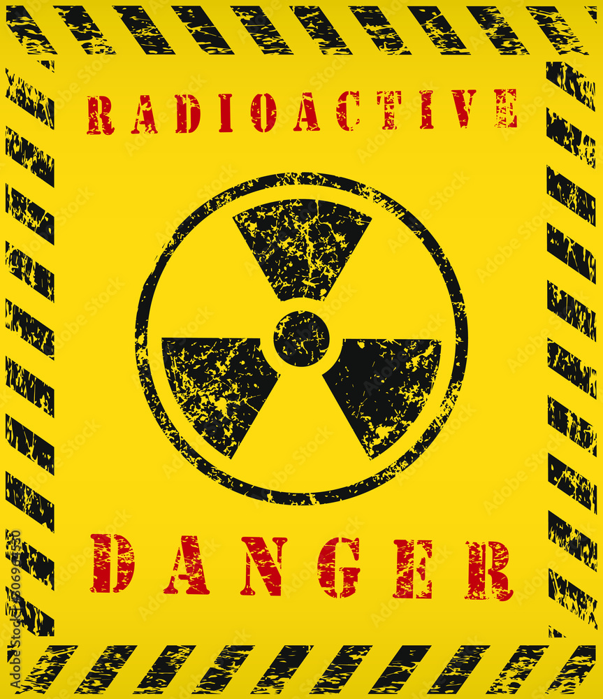 Yellow and black grunge Radioactive radiation warning icon symbol shape ...
