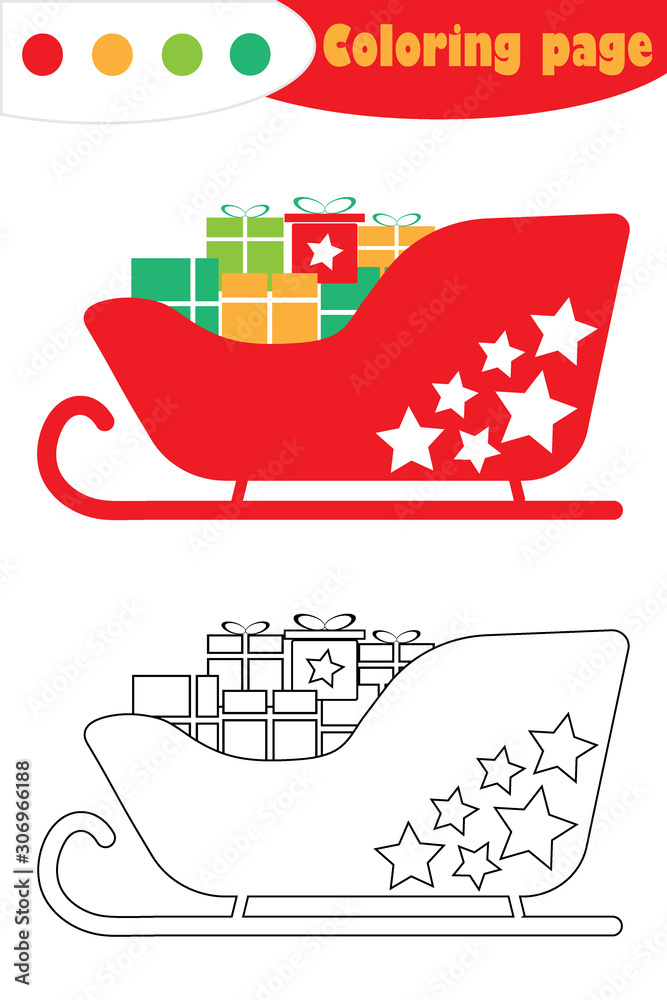 Santa sleigh with presents in cartoon style, christmas coloring page ...