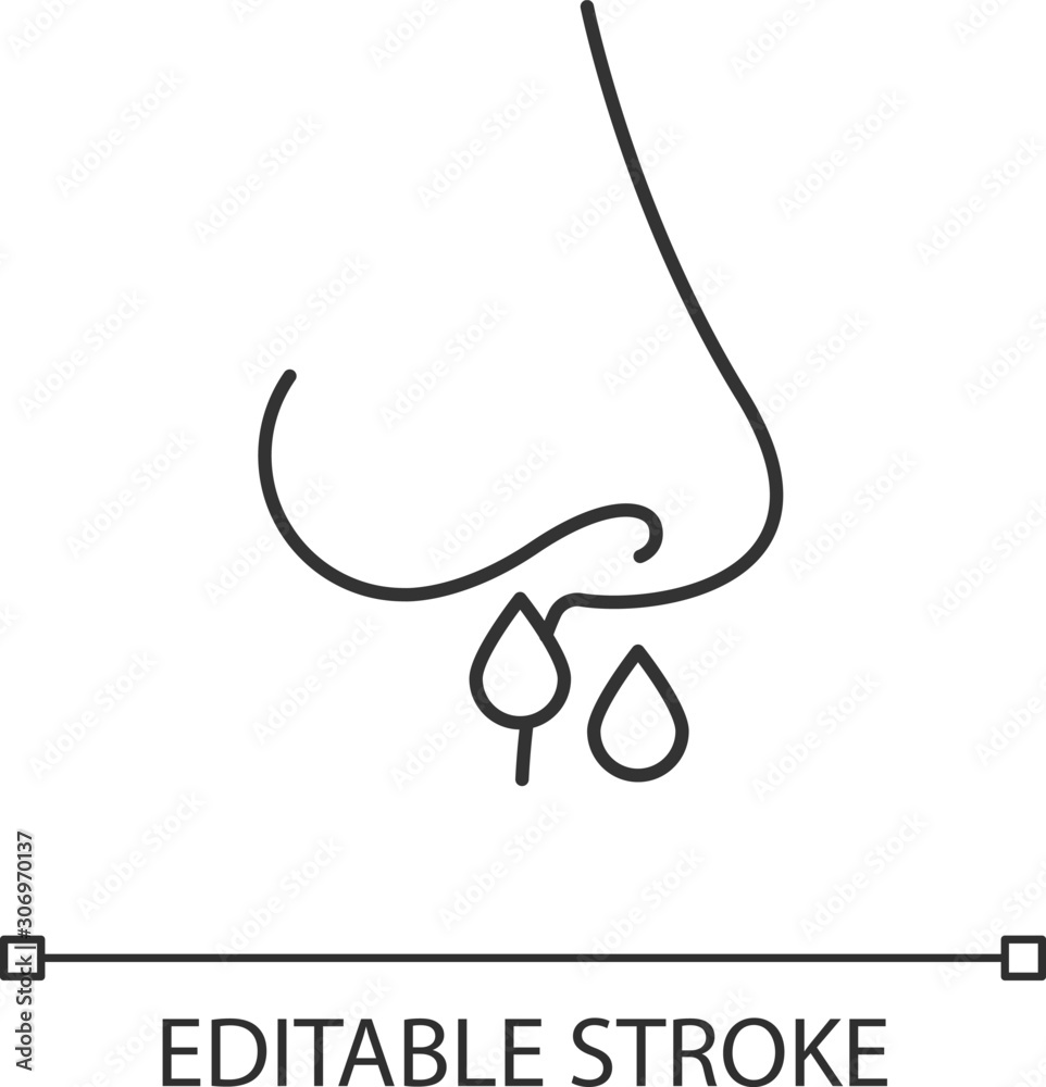 Drip nose linear icon. Common cold. Grippe symptome. Flu infection ...