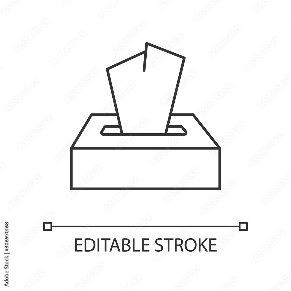 Disposable wipes linear icon. Box with tissues. Toilet paper in stack ...