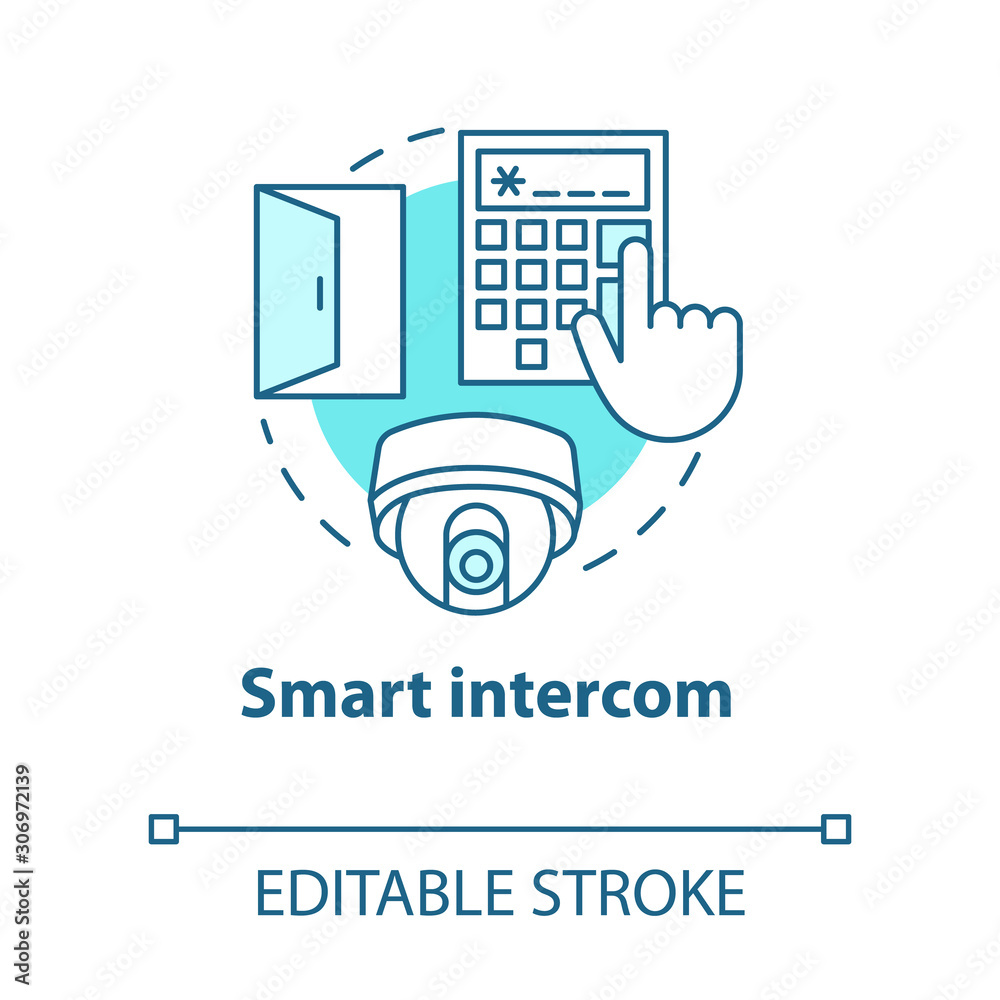 Smart intercom turquoise concept icon. Security system idea thin line ...