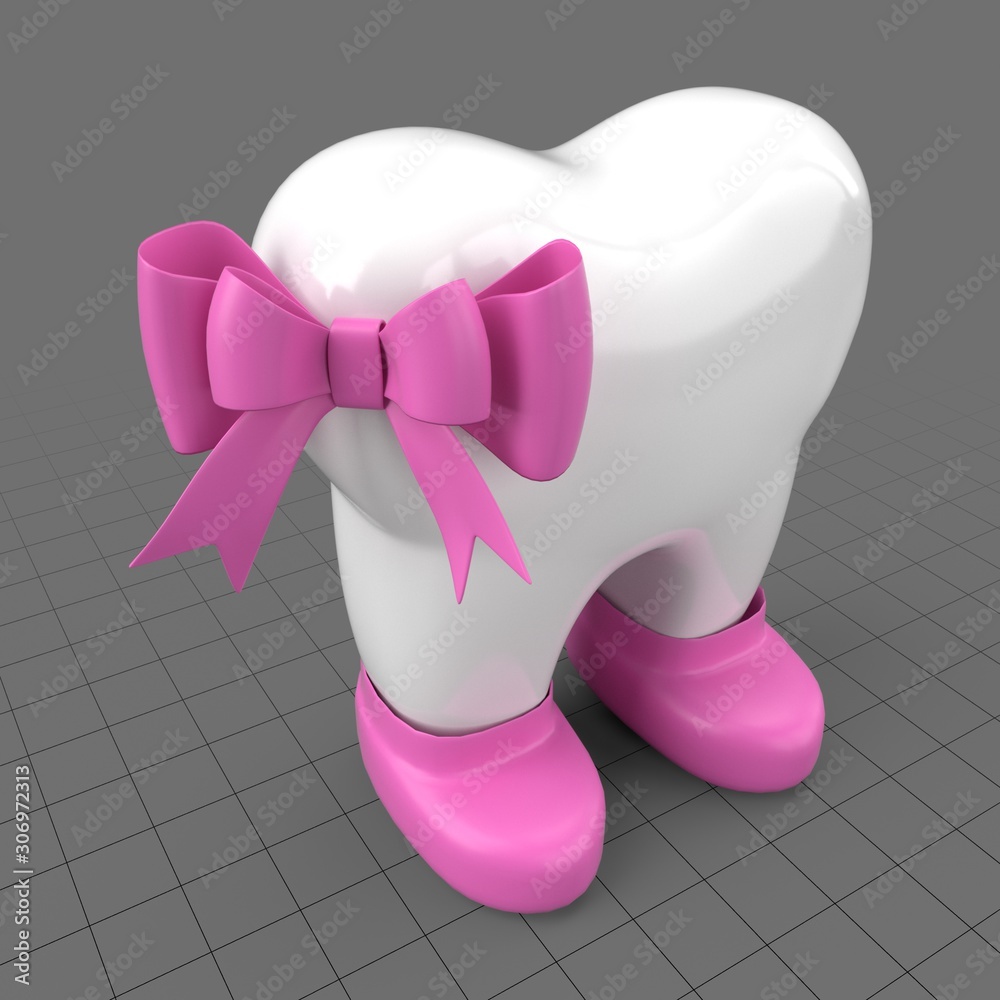 Stylized tooth with bow Stock 3D asset | Adobe Stock