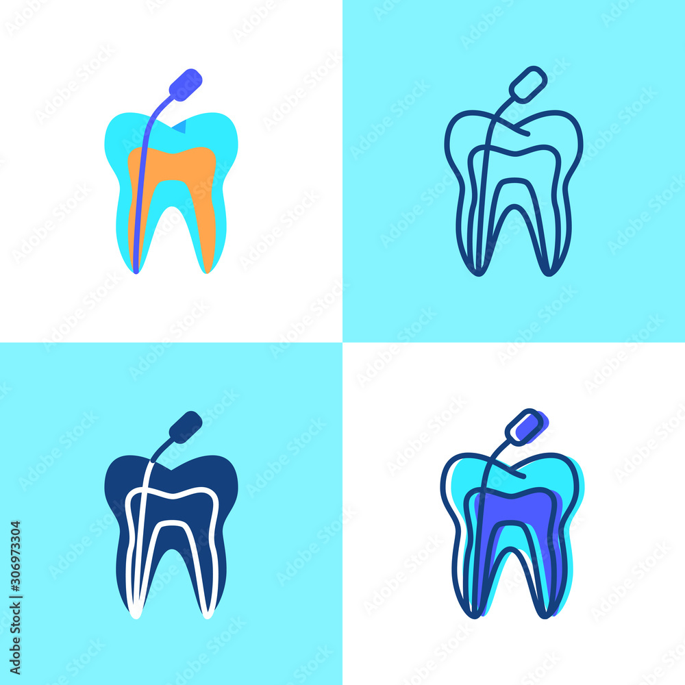 Root canal treatment icon set in flat and line style Stock Vector ...