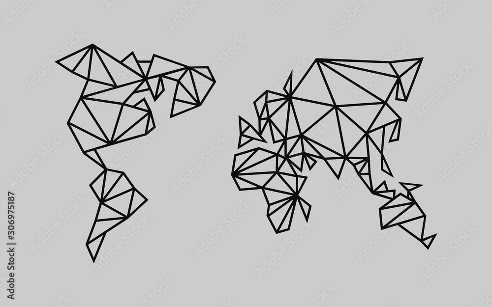 Abstract world map template in triangulation style for industrial ...