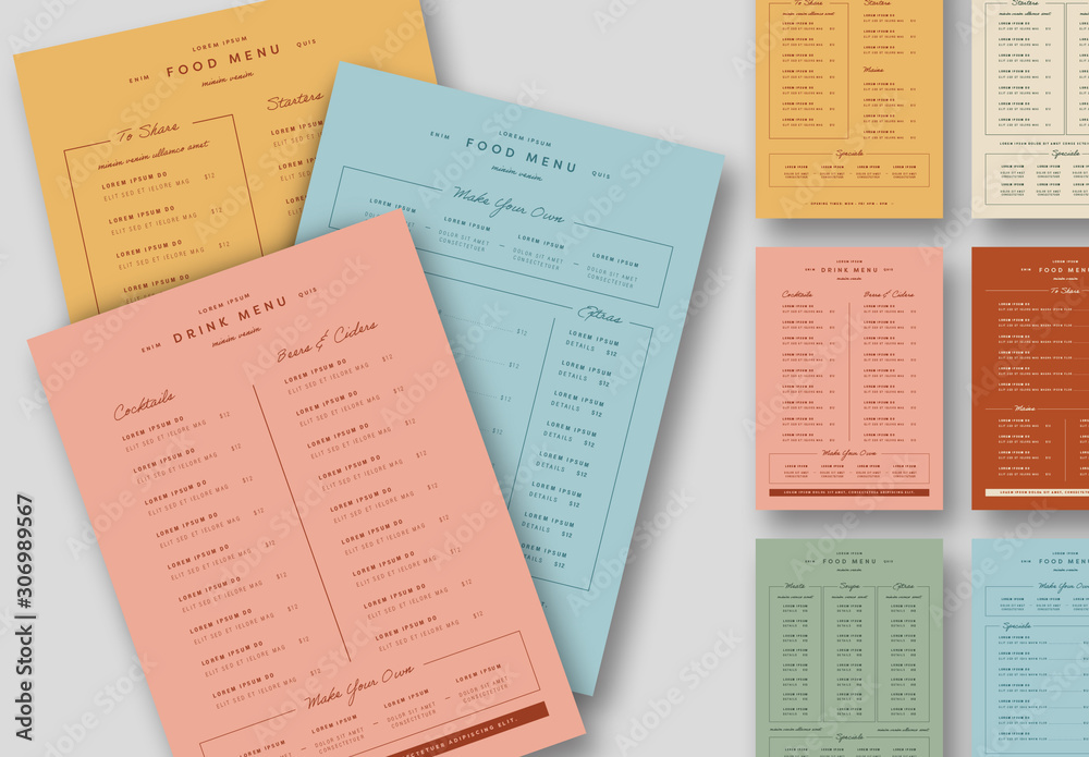 Colorful Menu Layout Set Stock Template | Adobe Stock