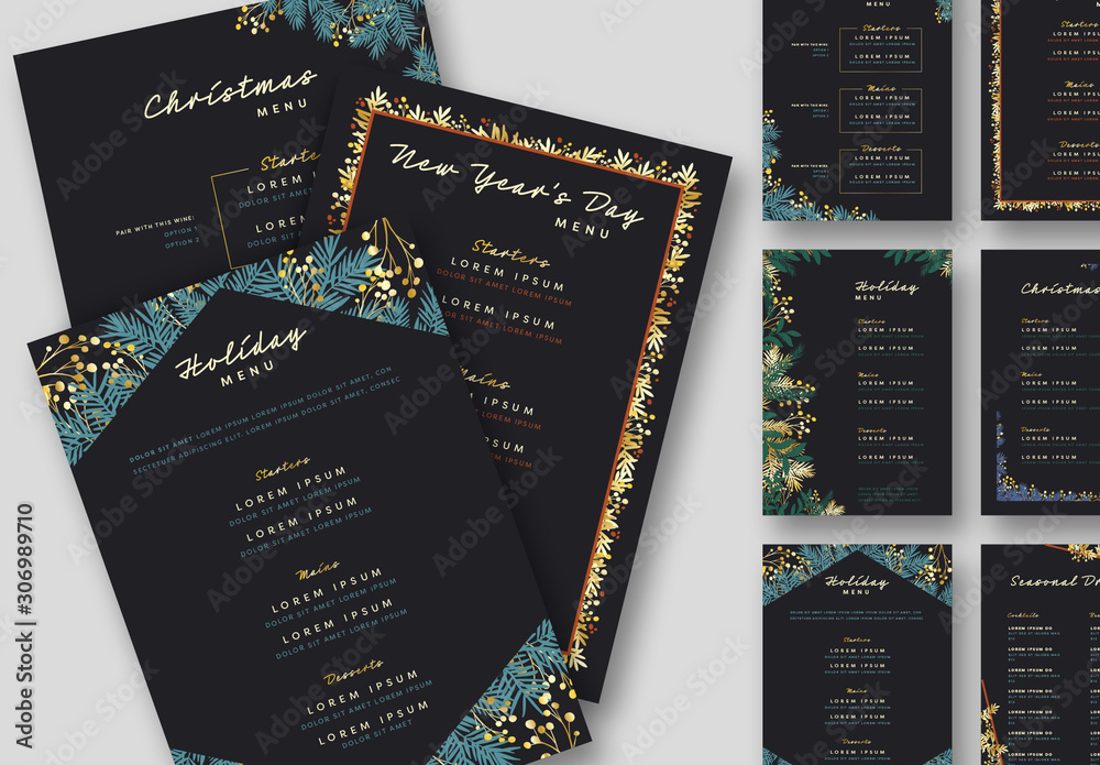 Graphic Holiday Menu Layout Set Stock Template | Adobe Stock