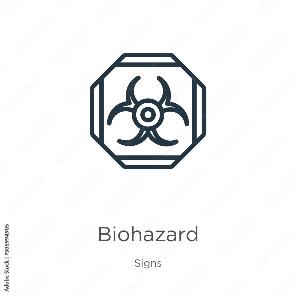 Biohazard symbol icon. Thin linear biohazard symbol outline icon ...