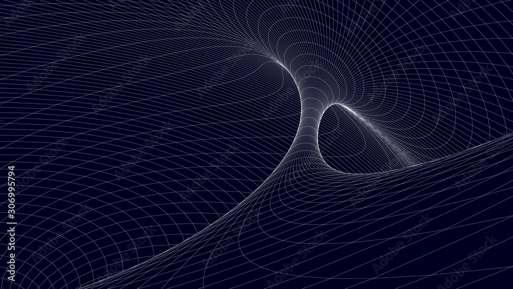 Vortex. Vector perspective curved grid. Wireframe abstract tunnel. 3D ...