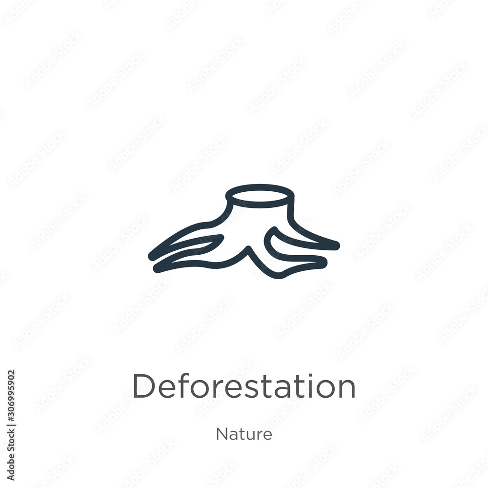 Deforestation icon. Thin linear deforestation outline icon isolated on ...