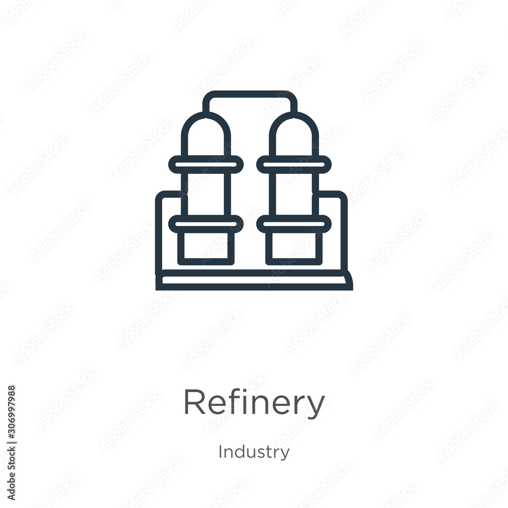 Refinery icon. Thin linear refinery outline icon isolated on white ...