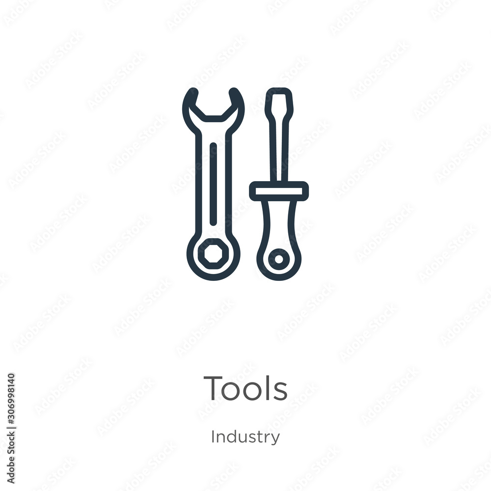 Tools icon. Thin linear tools outline icon isolated on white background ...