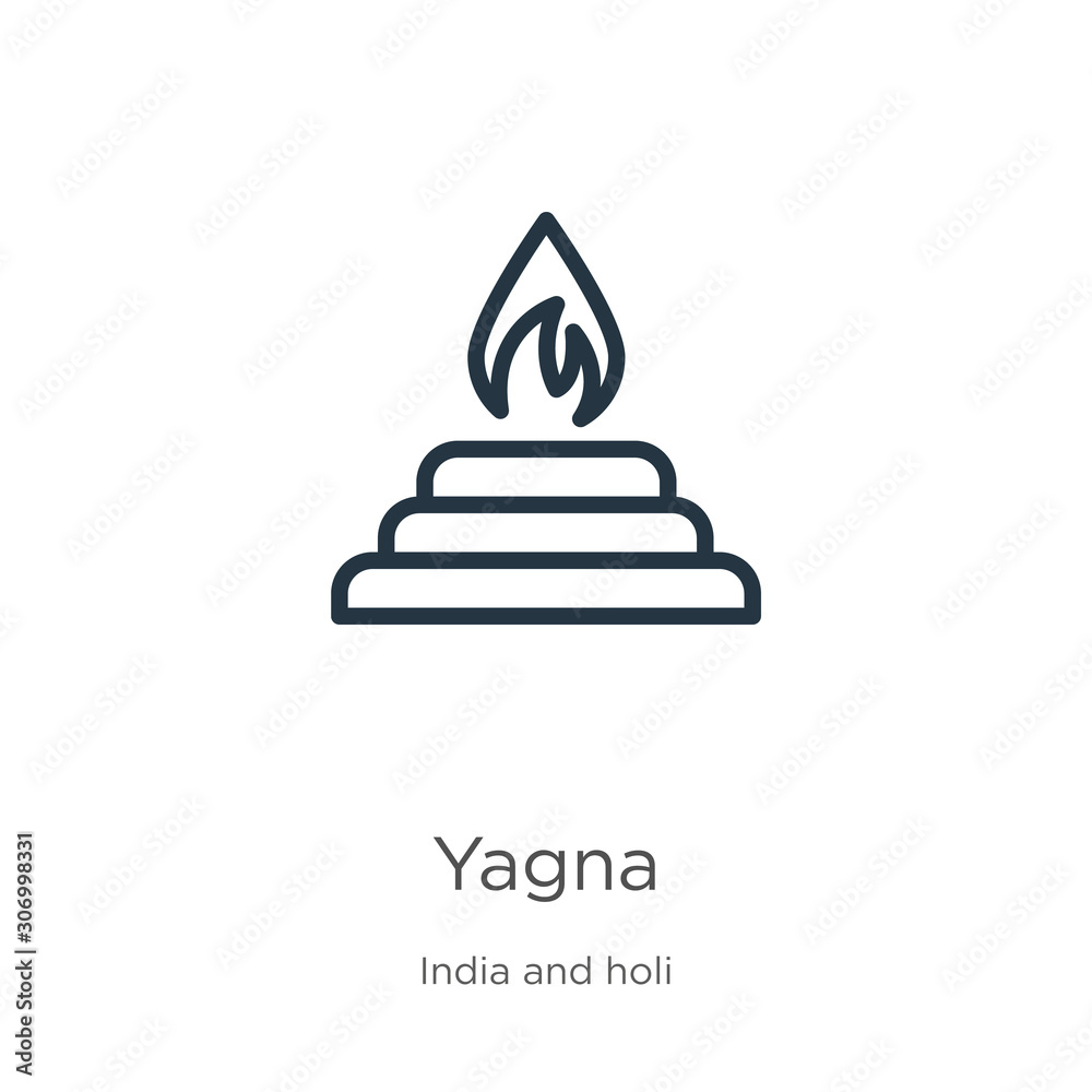 Yagna icon. Thin linear yagna outline icon isolated on white background ...
