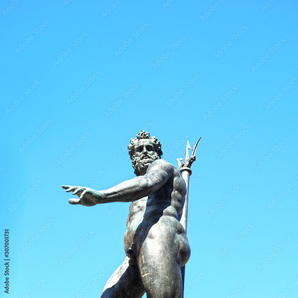 The antique statue of Neptune, the god of water and the sea in roman ...