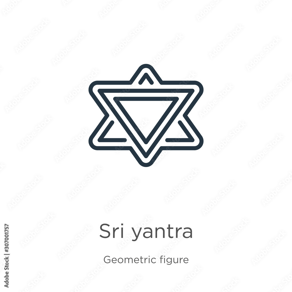 Sri yantra icon. Thin linear sri yantra outline icon isolated on white ...