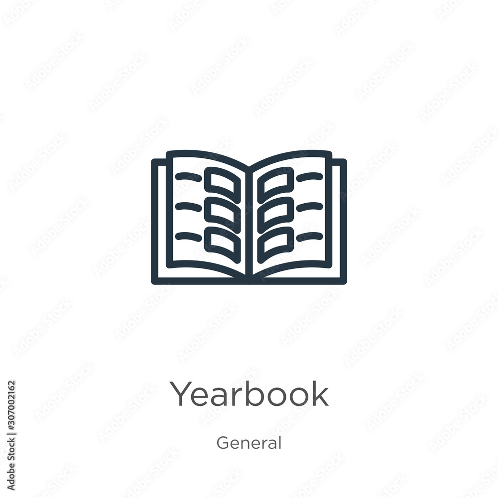Yearbook icon. Thin linear yearbook outline icon isolated on white ...